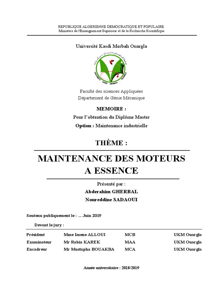 Memoire Master 2 Mi Mantenance Moteur A Essence | PDF | Piston | Injection (moteur)