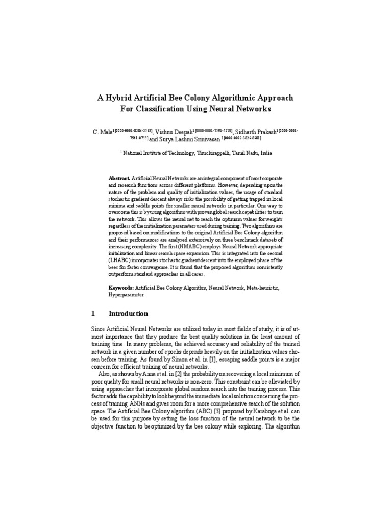 A Hybrid Artificial Bee Colony Algorithmic Approach For Classification Using Neural Networks ...