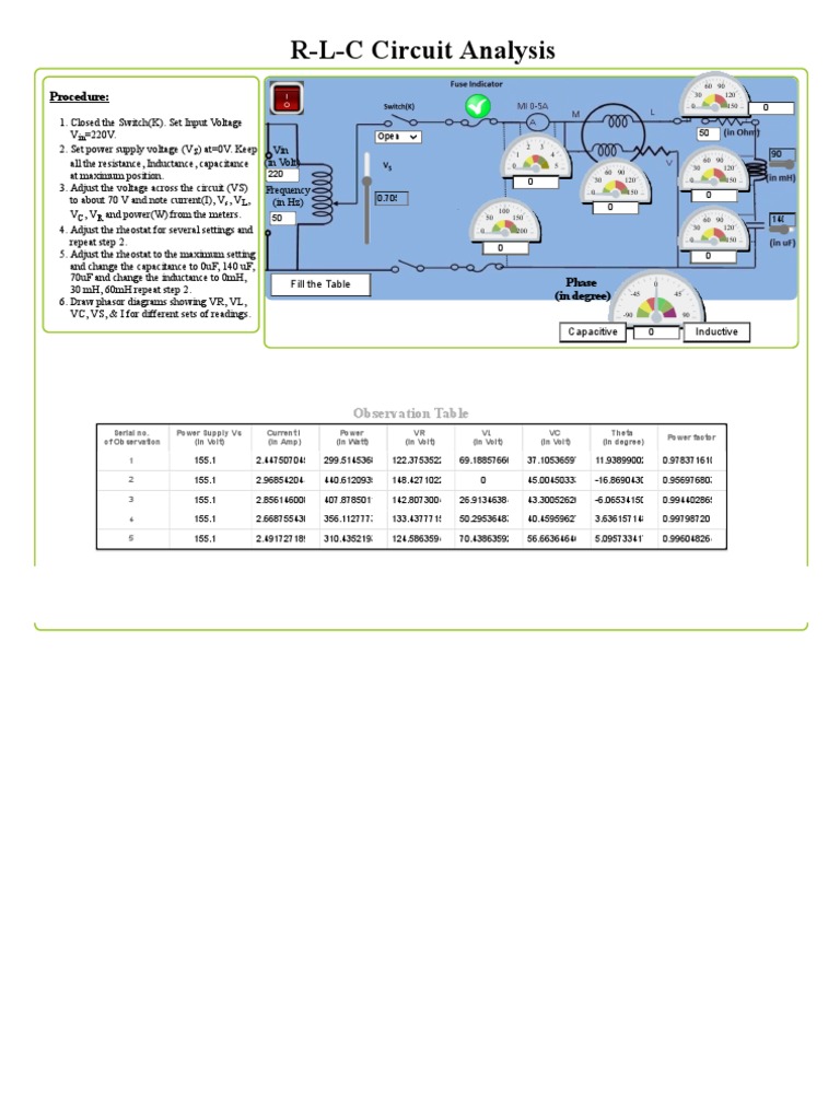R-L-C Circuit Analysis: Procedure | PDF | Power Supply | Electricity