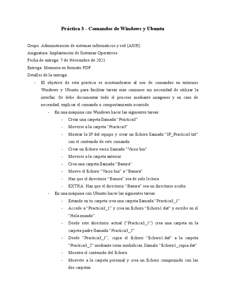 Práctica 3 - Comandos de Windows y Ubuntu | PDF | Archivo de ...