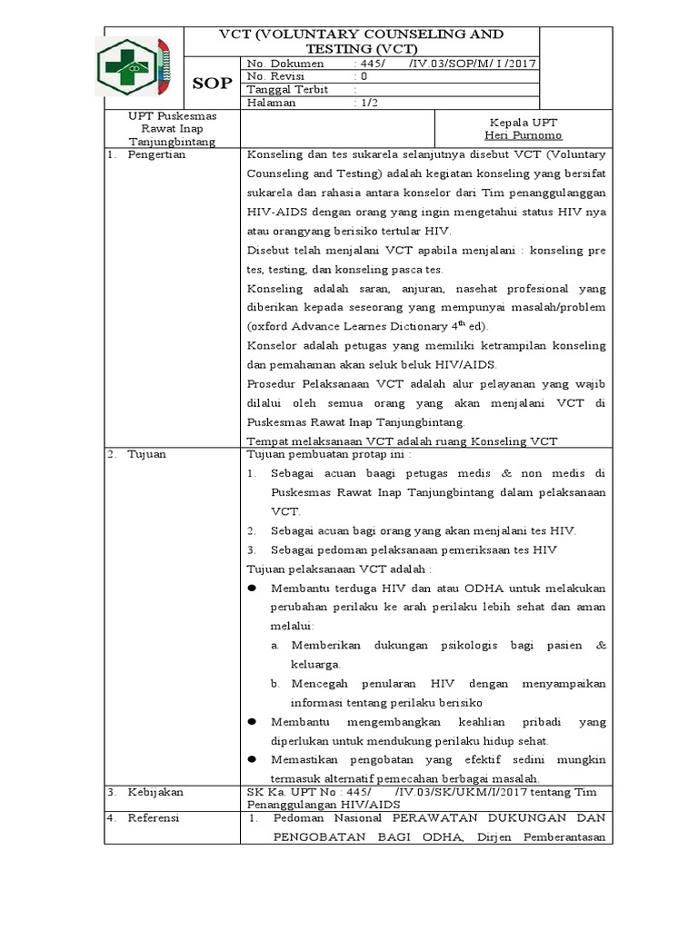 Sop VCT Fix | PDF | Pengembangan Diri | Kesehatan Holistik