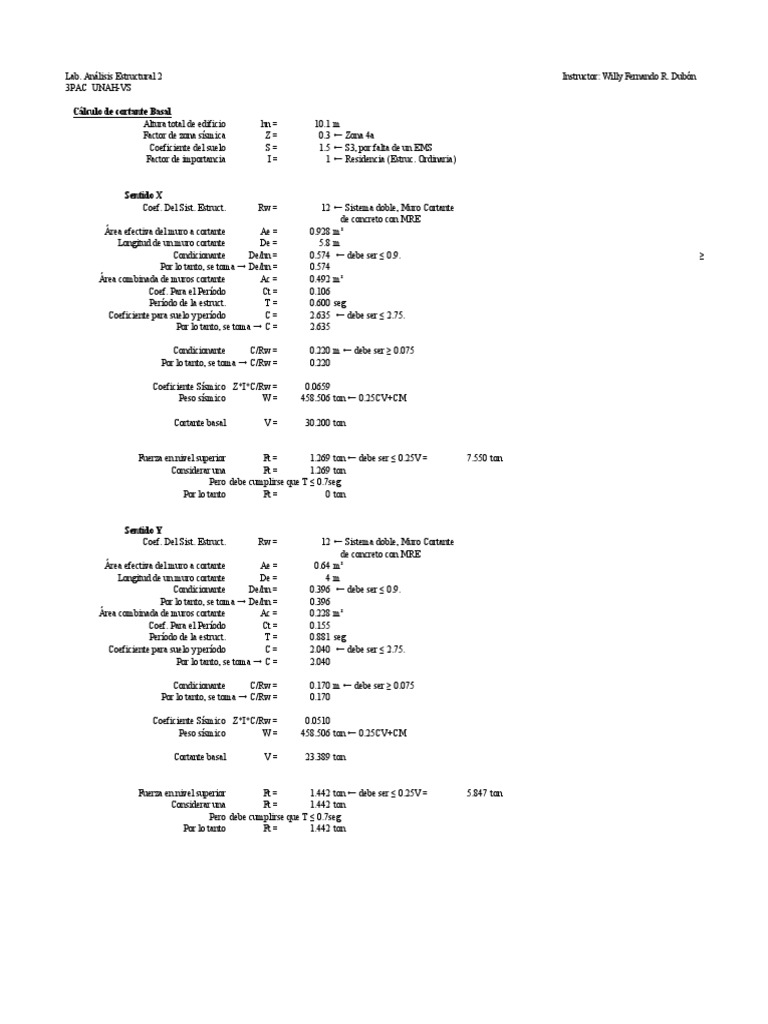 Cálculo de Cargas Sísmicas - Edificio Residencial | Descargar gratis PDF | Análisis estructural ...