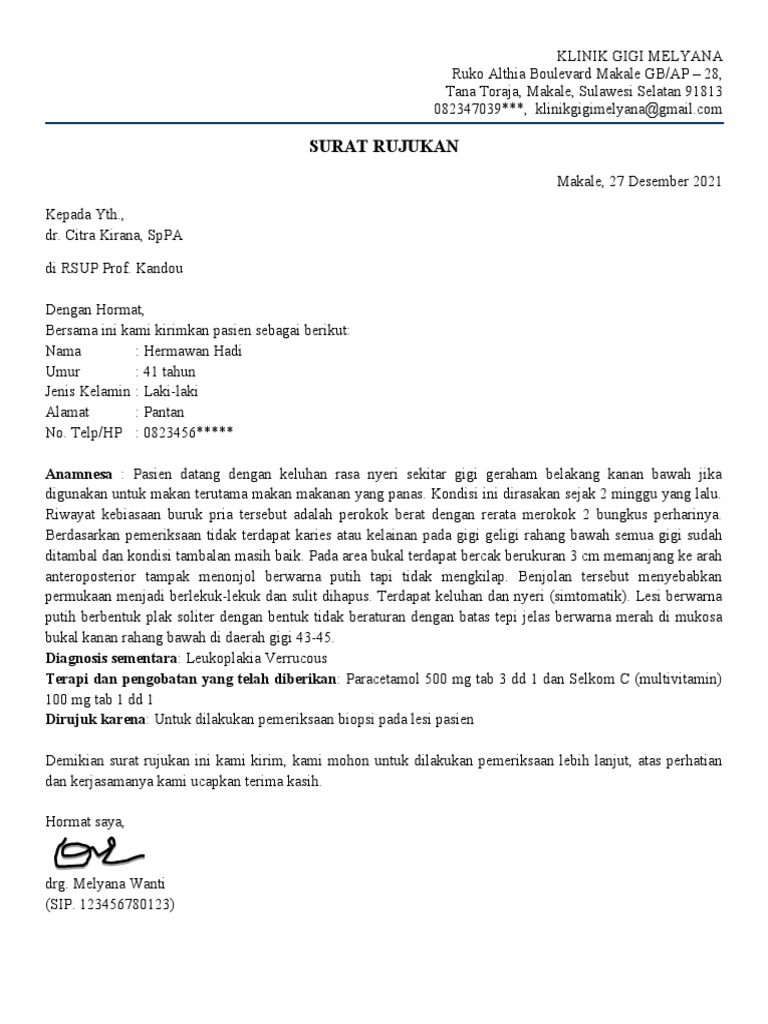 Klinik Gigi Contoh Surat Rujukan | PDF