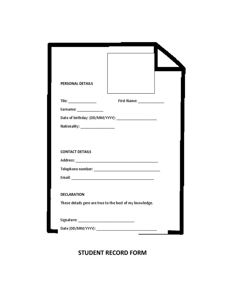 Student Record Form PDF