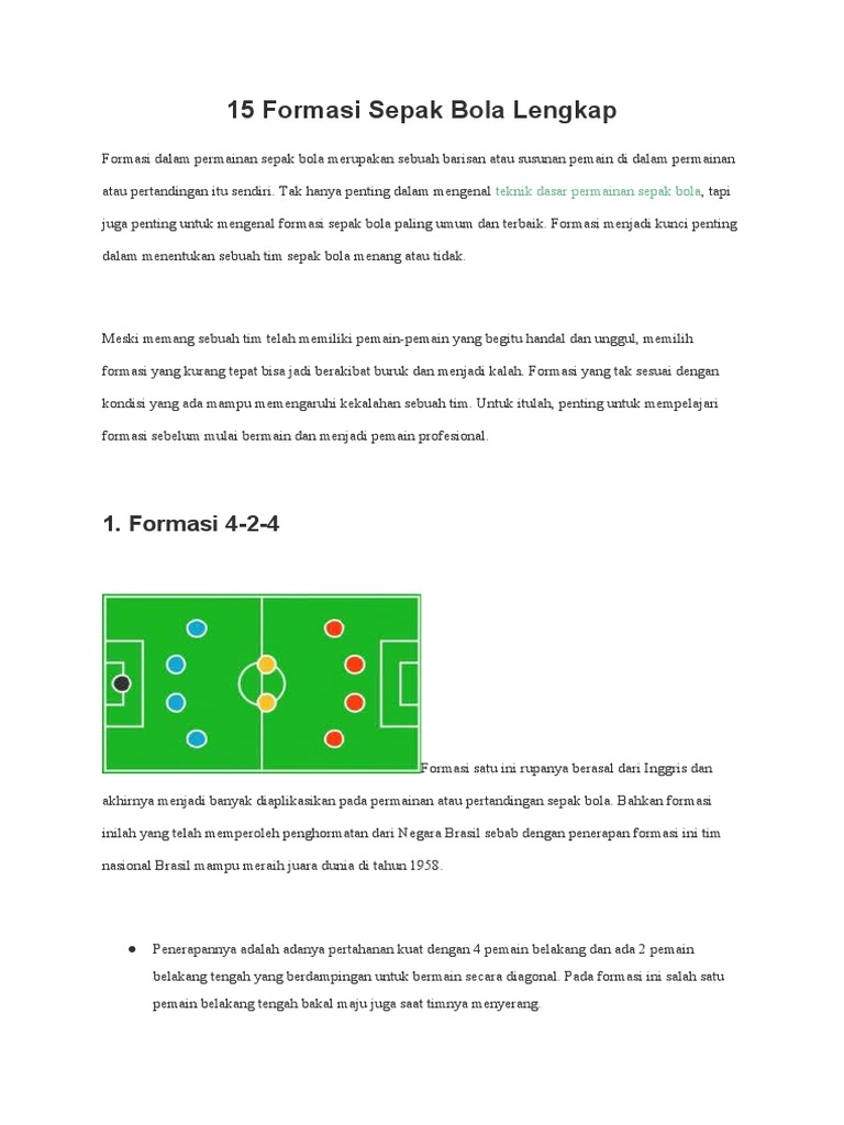 15 Formasi Sepak Bola Lengkap | PDF | Olahraga & Rekreasi