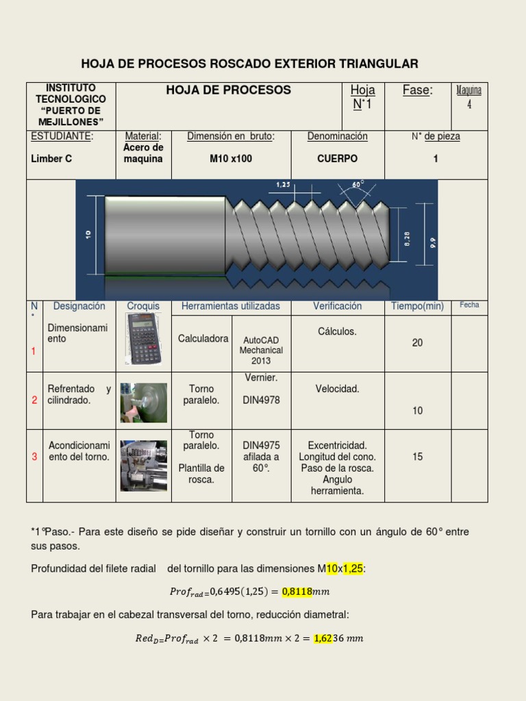Proceso de Roscado Exterior Triangular | PDF | Tornillo | Bienes ...