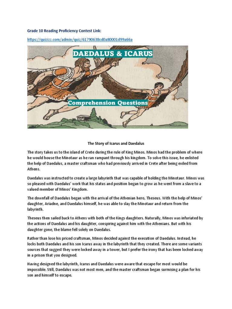 Grade 10 Reading Proficiency Contest Link:: The Story of Icarus and ...