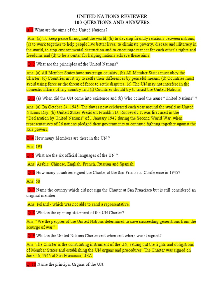 Reviewer For United Nations Quiz Bee 20202 | PDF | International ...