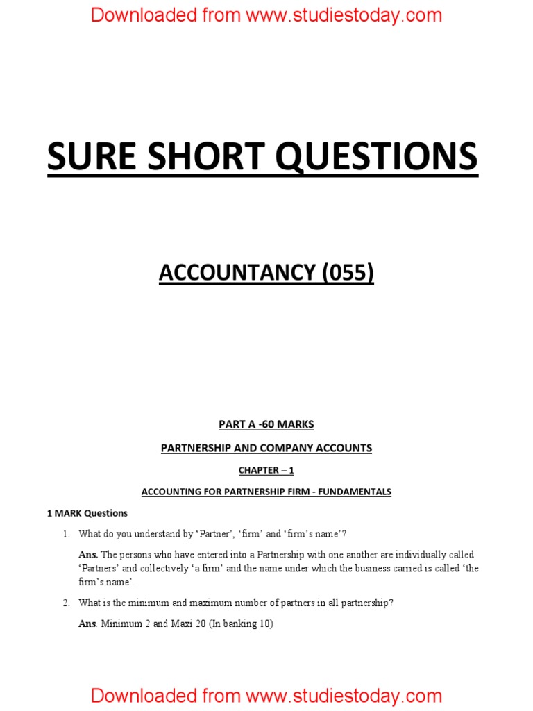 CBSE Class 12 Accountancy Accounting For Partnership Firms Worksheet ...