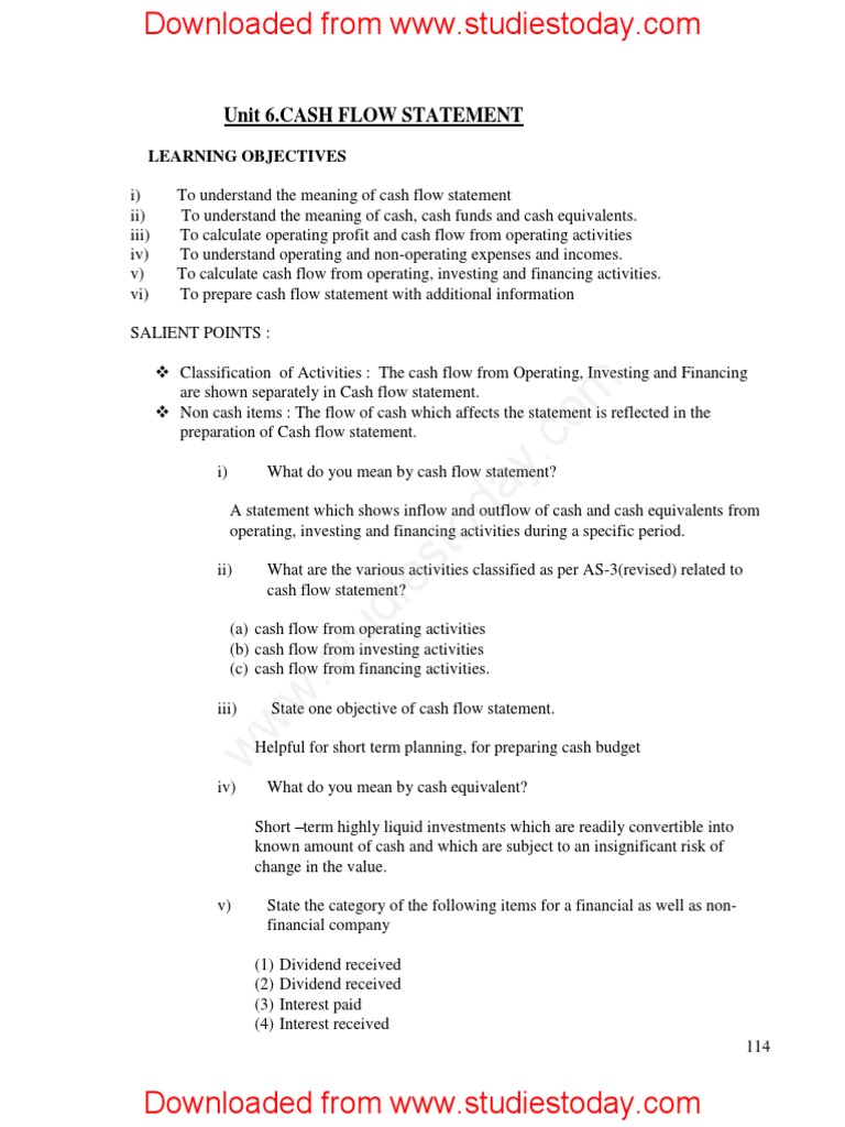 CBSE Class 12 Accountancy Cash Flow Statement Set B | PDF | Cash Flow ...