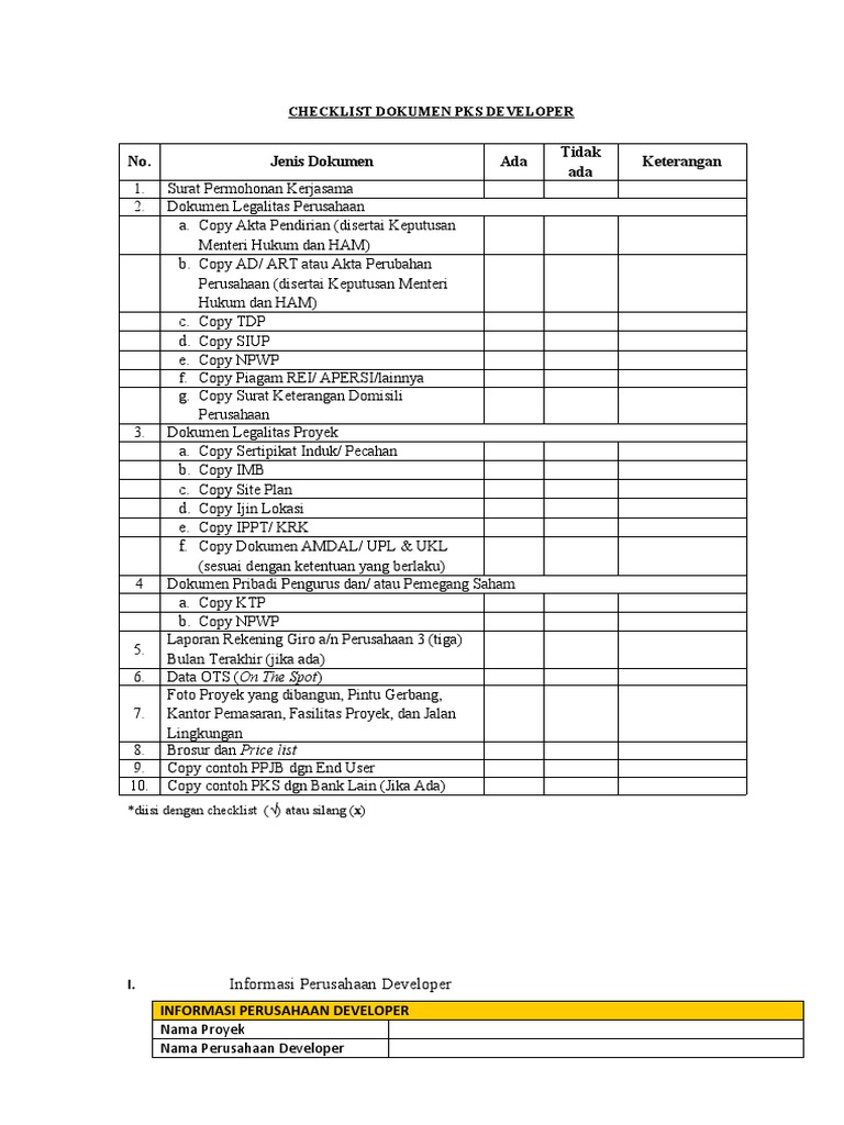 Checklist Syarat MOU & Data Proyek | PDF