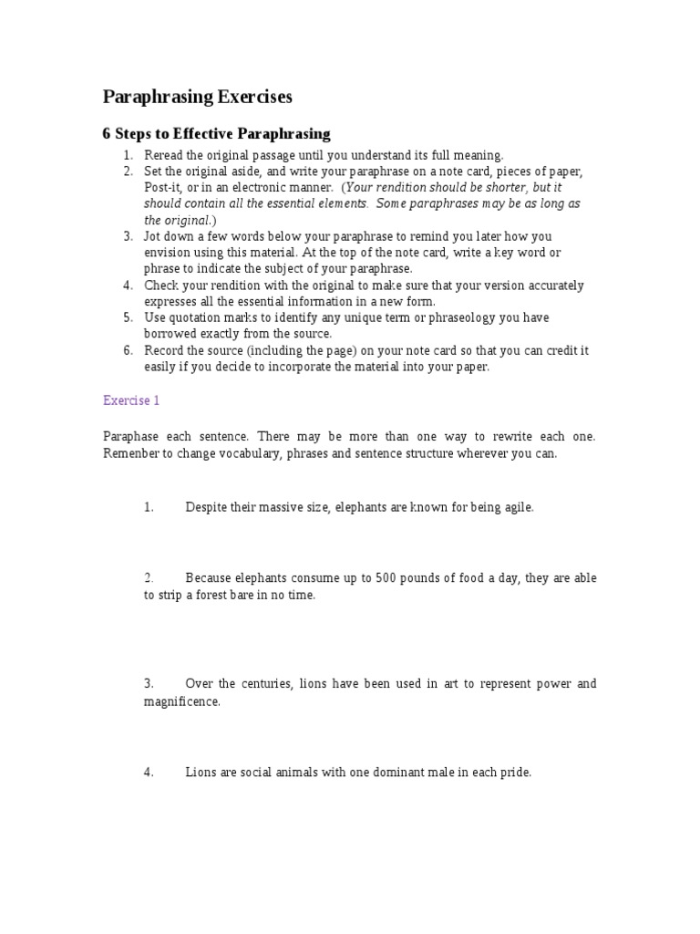 Paraphrasing Exercises With Answers | PDF | Water