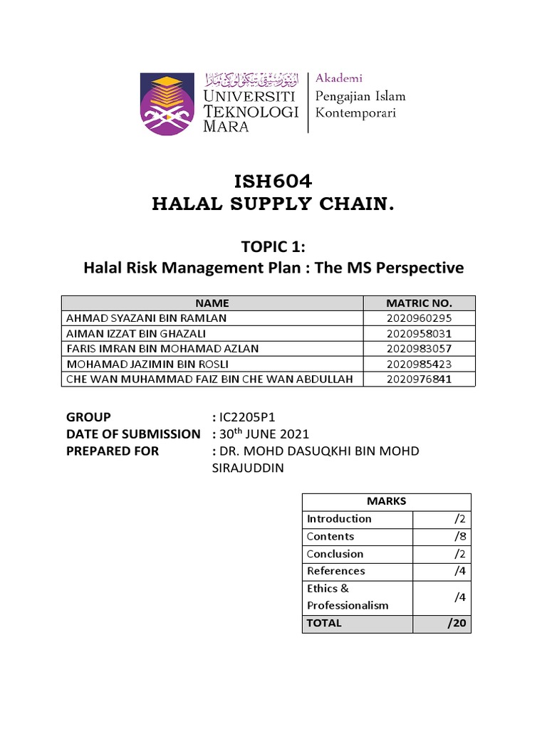 Halal Risk Management Plan: Malaysian Standard Perspective | PDF ...