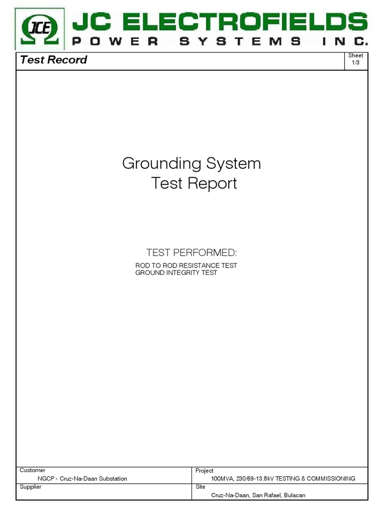 NGCP CND Grounding System Test Report | PDF | Electric Power ...