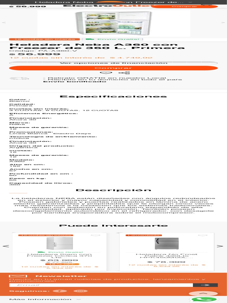 Heladera Neba A360 Con Freezer de 360 L. Primera | PDF | Refrigerador ...