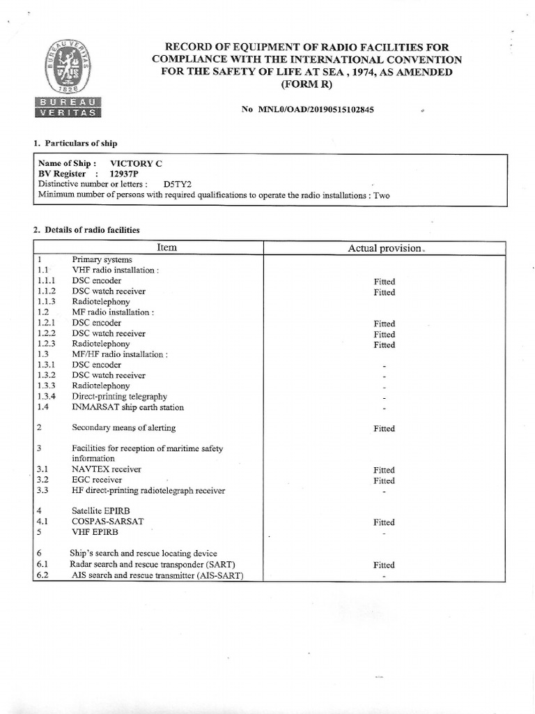 18a.cargo Ship Safety Radio Certificate-ForM R | PDF