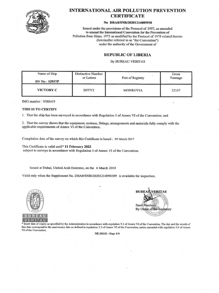 20.international Air Pollution Prevention Certificate-IAPP | PDF