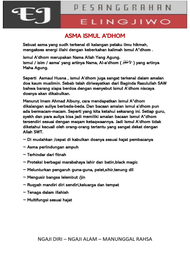 Asma Ismul Adhom | PDF | Agama & Spiritualitas