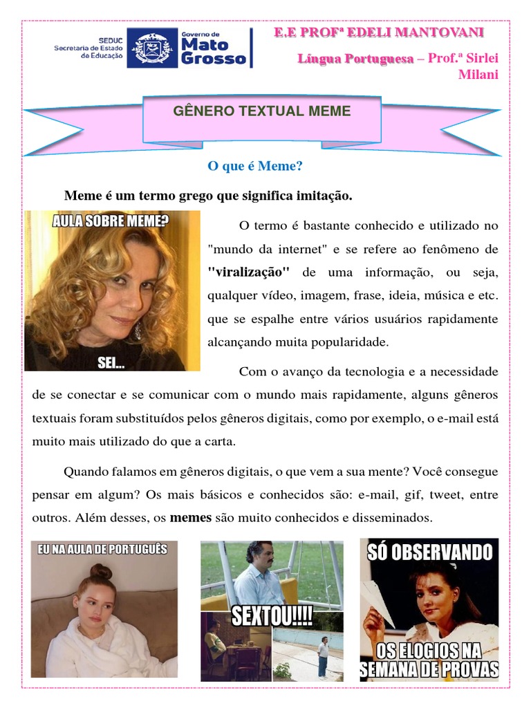 O que é Meme? Uma análise do gênero textual | PDF | Meme | Pensamento
