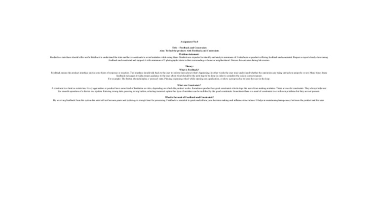 Assignment No:3 Title:-Feedback and Constraints Aim: To Find The Products With Feedback and ...