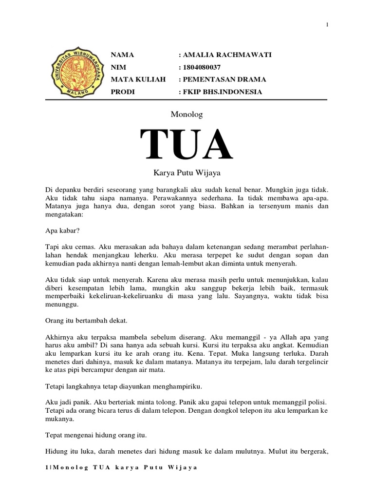 Monolog TUA Karya Putu Wijaya | PDF
