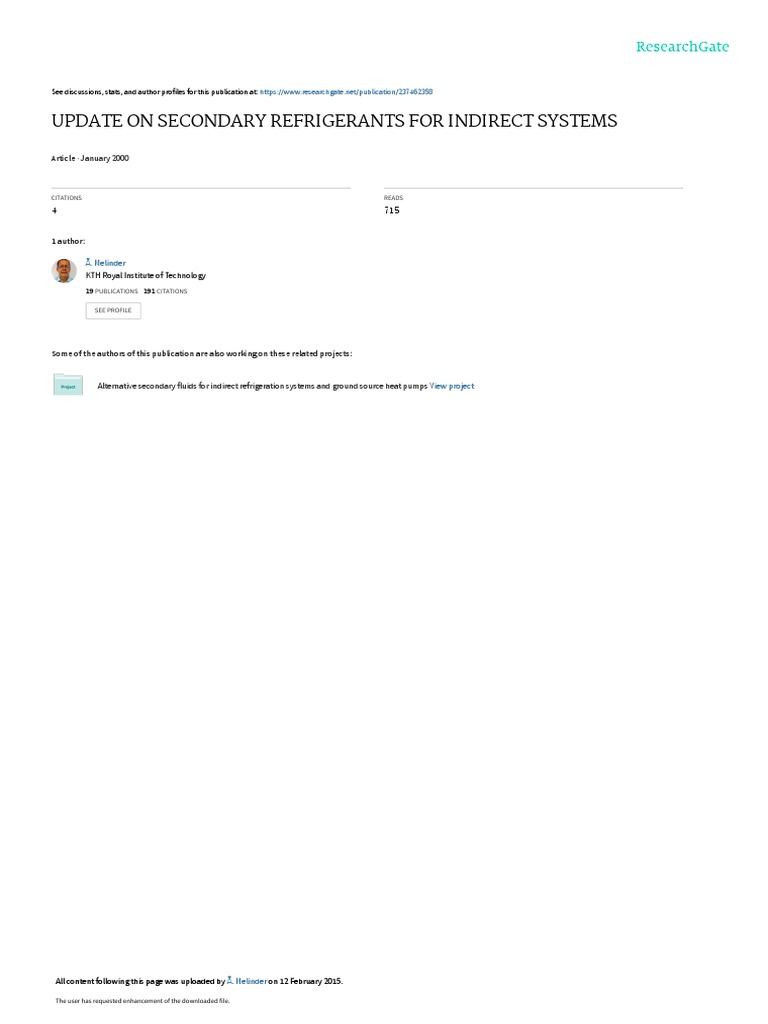 Update On Secondary Refrigerants For Indirect Systems: January 2000 ...