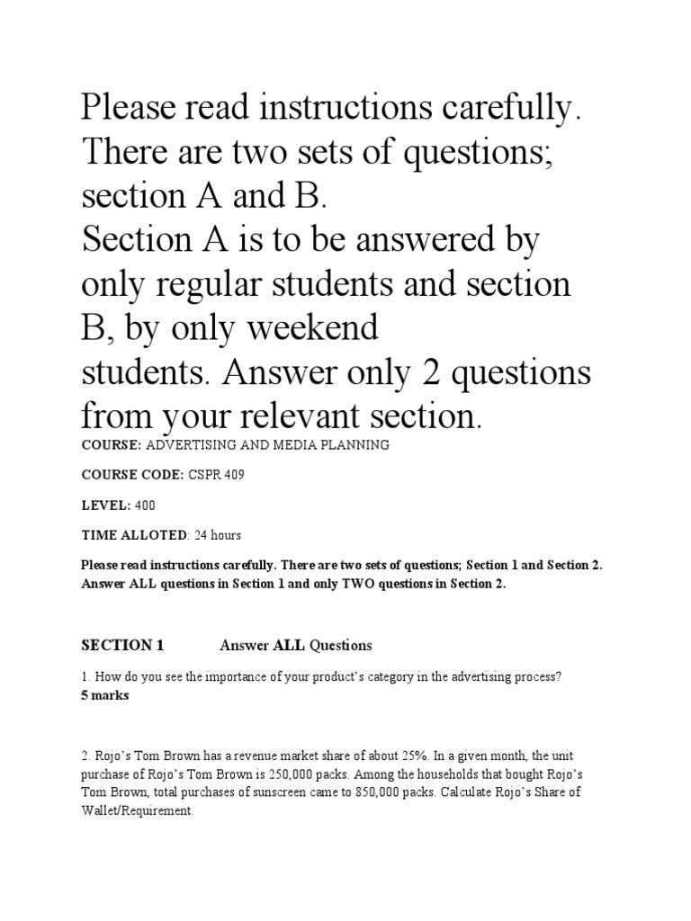 Media Planning Exam Instructions | PDF | Advertising | Microeconomics