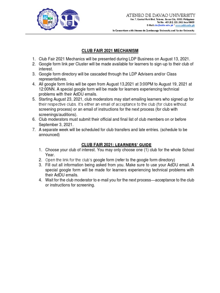 Club Fair 2021 Mechanism and Guidelines | PDF