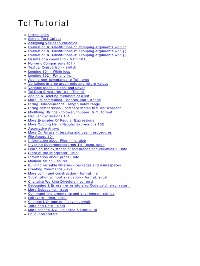 Tcl Tutorial Pdf Parameter Computer Programming Control Flow 9900