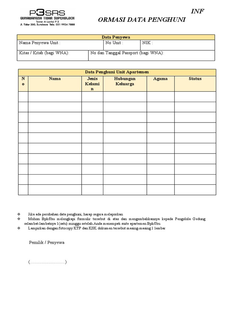 INFORMASI DATA PENGHUNI Leasing | PDF