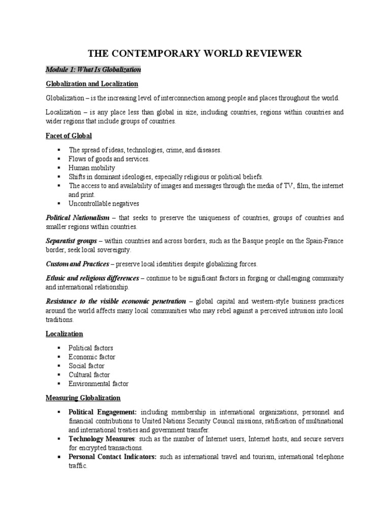 The Contemporary World Reviewer | PDF | Globalization ...