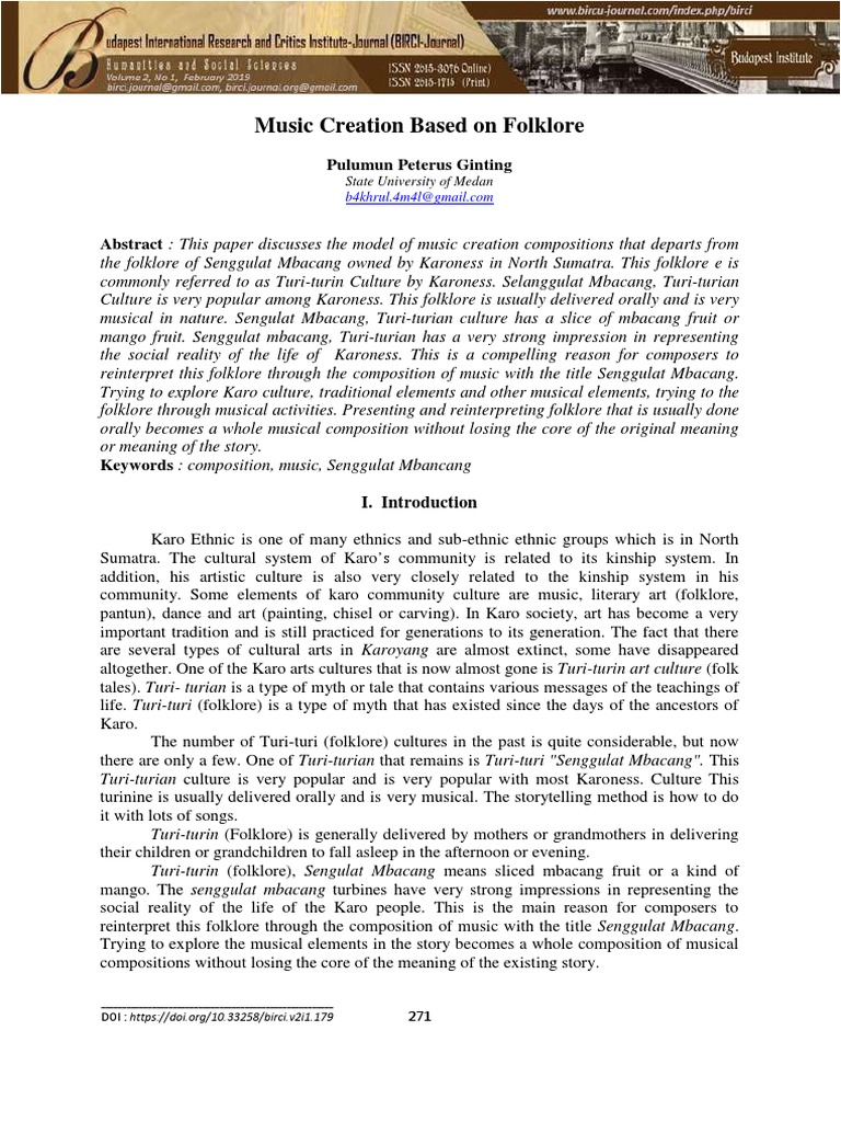 Music Creation Based On Folklore: Pulumun Peterus Ginting | PDF ...