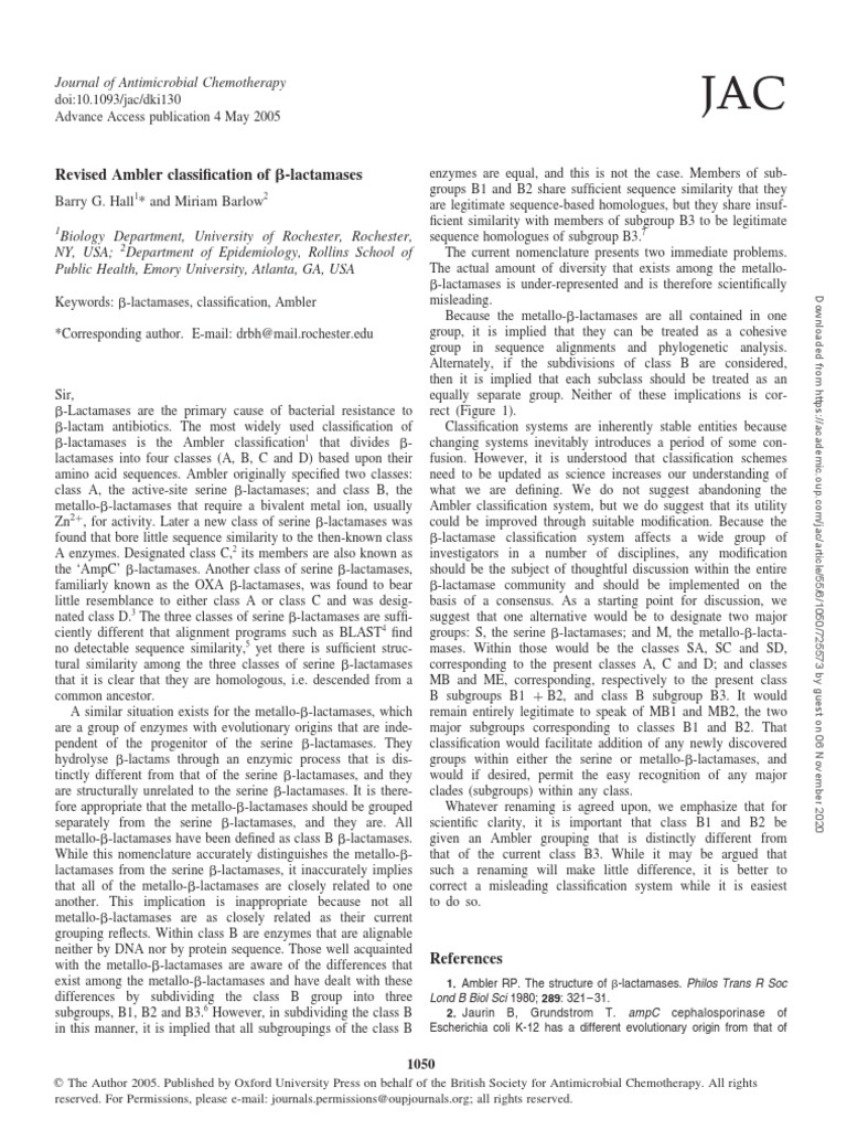 Revised Ambler Classification | PDF | Beta Lactamase | Biology