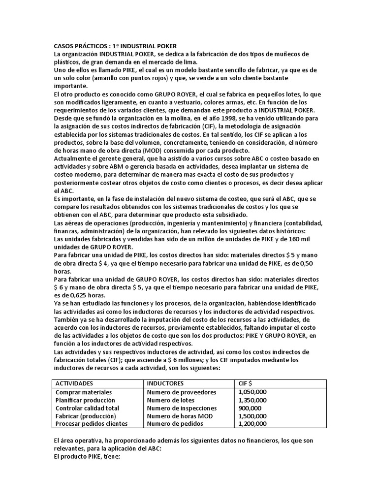 Costos Abc Caso Practico Pdf Costo Sector Secundario De La Economía