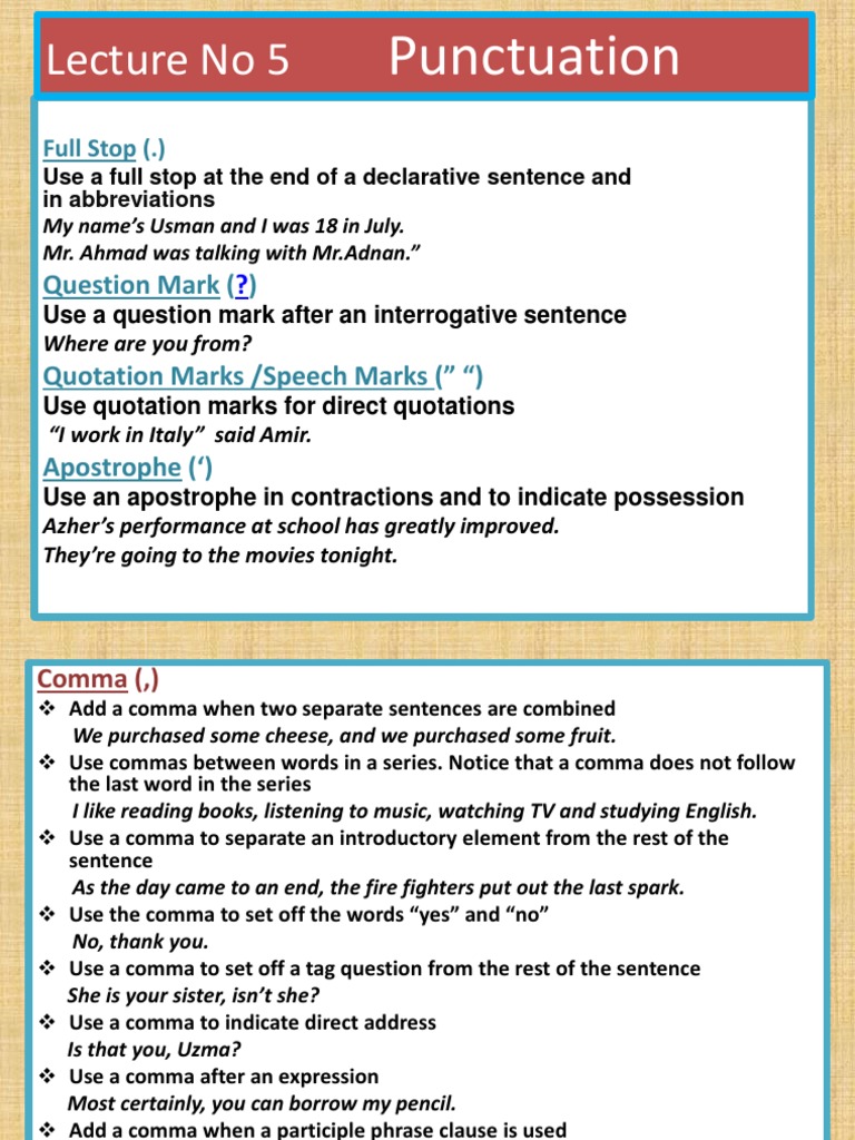 5th Lecture Punctuation | PDF | Comma | Punctuation