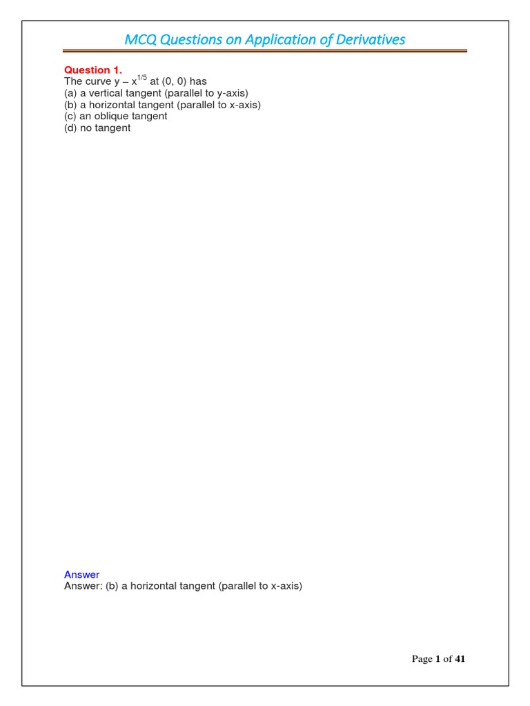 MCQ On Aod | PDF | Maxima And Minima | Acceleration