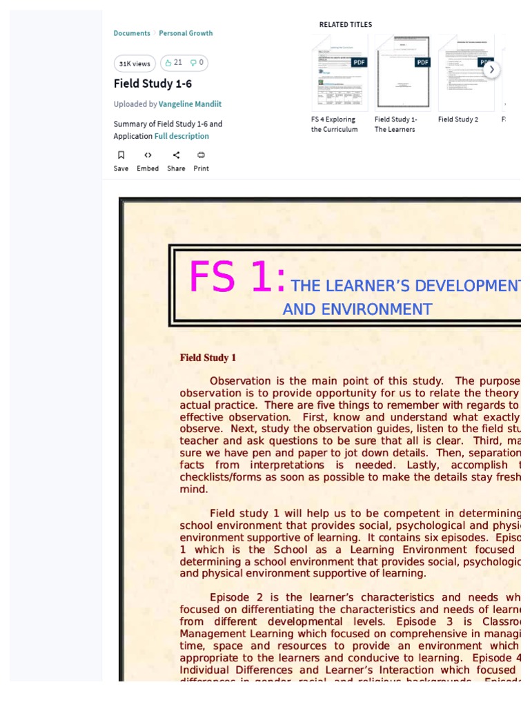 Field Study 1-6 Summary & Insights | PDF | Curriculum | Teachers