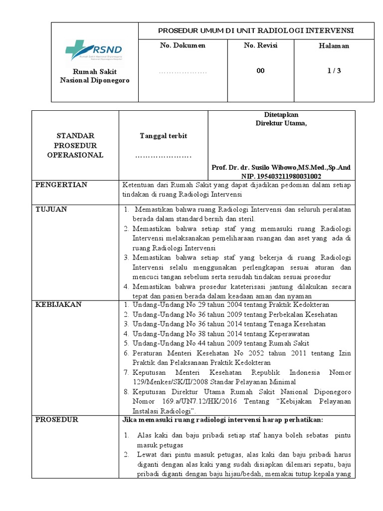 SOP PROSEDUR UMUM DI RUANG Radiologi Intervensi | PDF