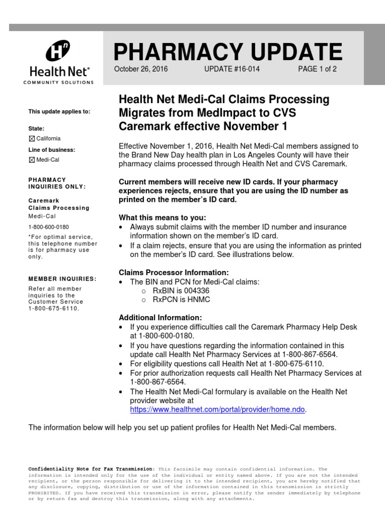 Pharmacy Update: Health Net Medi-Cal Claims Processing Migrates From ...