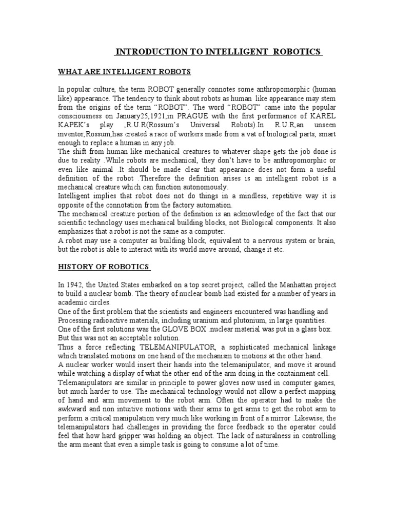 Introduction To Intelligent Robotics: What Are Intelligent Robots | PDF ...