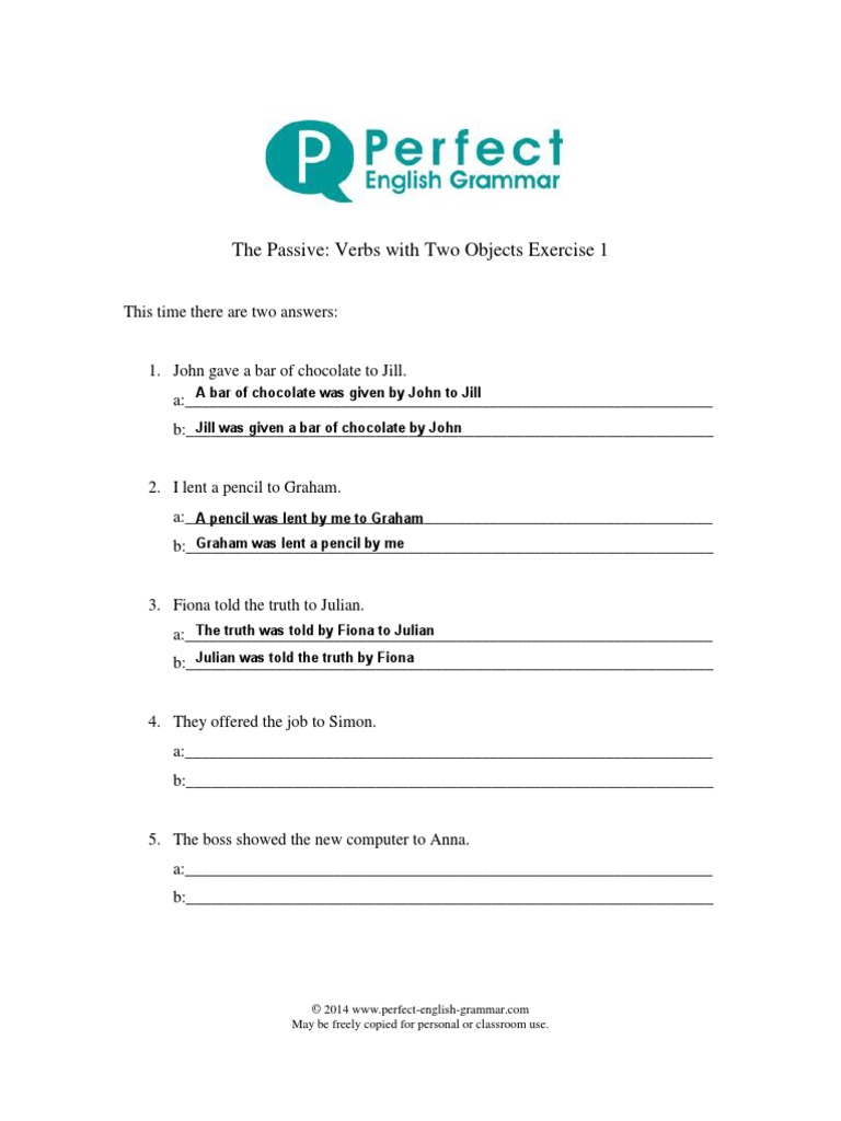 Passive Voice: Two Objects Exercises | PDF | Grammar | Cognitive Science