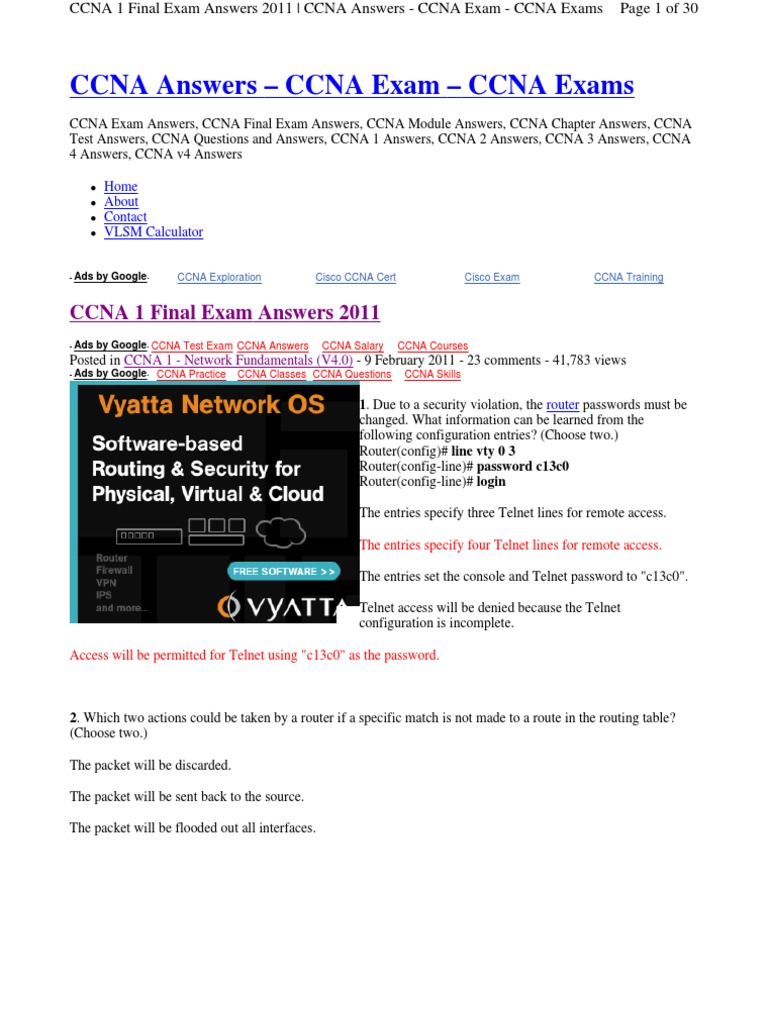 CCNA Answers - CCNA Exam - CCNA Exams | PDF | Cisco Certifications ...