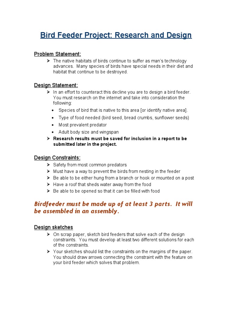 Bird Feeder Project: Research and Design | PDF