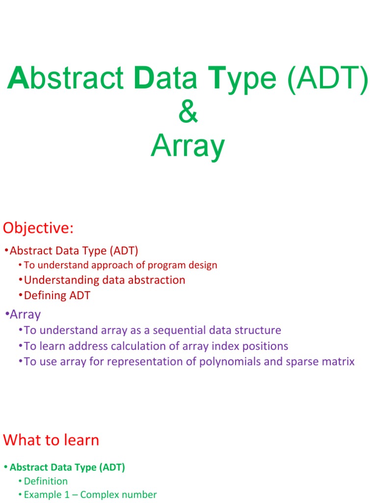 Abstract Data Type (ADT) : & Array | PDF | Matrix (Mathematics) | Array Data Structure