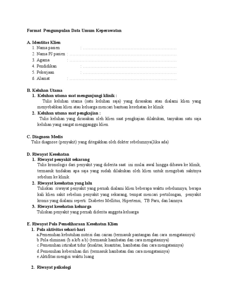 Format Pengumpulan Data Umum Keperawatan | PDF