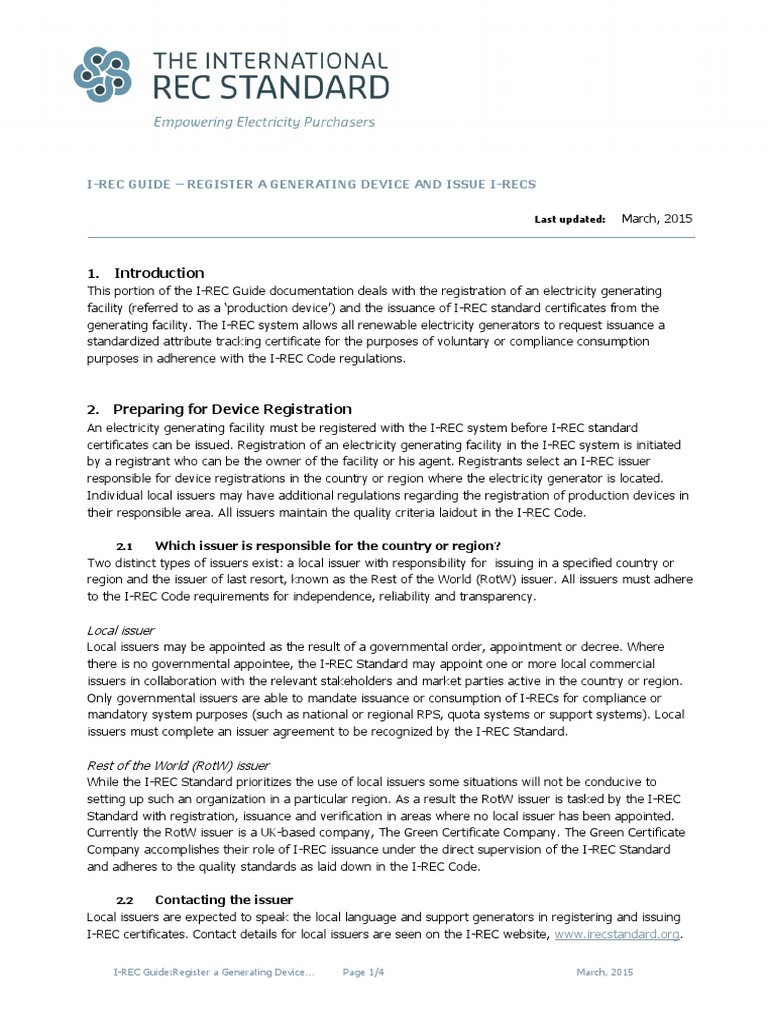 Register Renewable Energy Devices and Issue I-RECs in 40 Characters ...