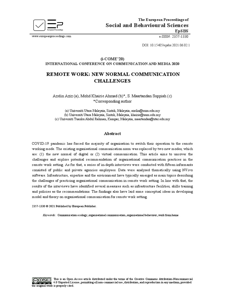 Remote Work New Normal Communication Challenges | PDF | Telecommuting ...