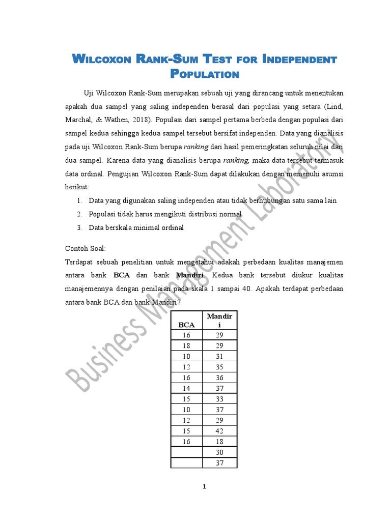 Uji Wilcoxon Rank-Sum untuk Populasi Independen | PDF