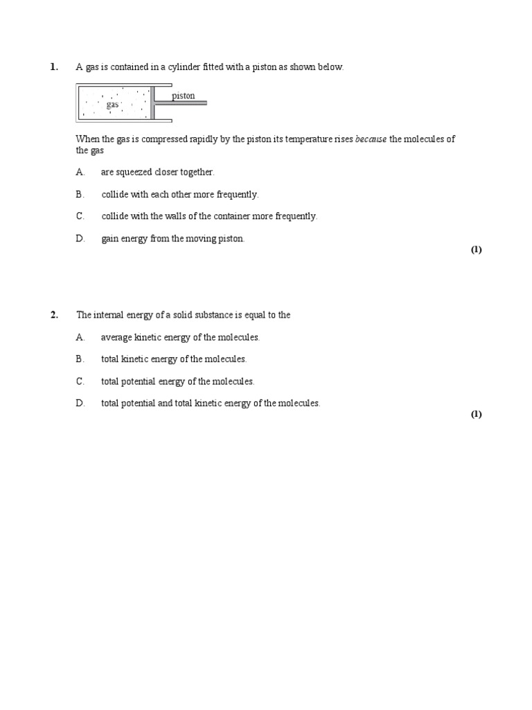 Physics Thermal Physics SL Paper 1 | PDF | Temperature | Latent Heat