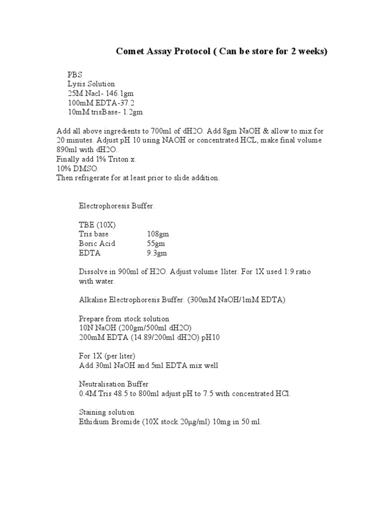 Comet Assay Protocol | PDF | Agarose Gel Electrophoresis | Gel ...